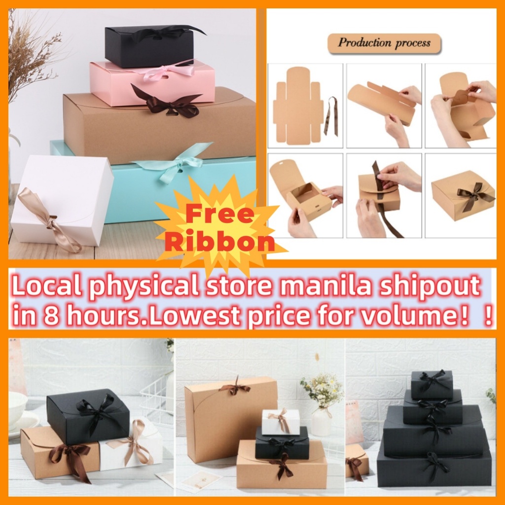 Clamshell Brown/white w/ribbon cardboard pastry gift box bowknot box combination packaging box ...