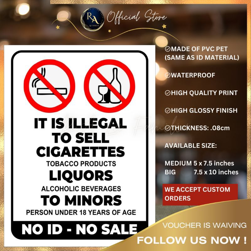 R.A NO SELLING OF LIQUOR BELOW 18 PVC SIGNAGE. WATERPROOF/ HIGH GLOSSY ...