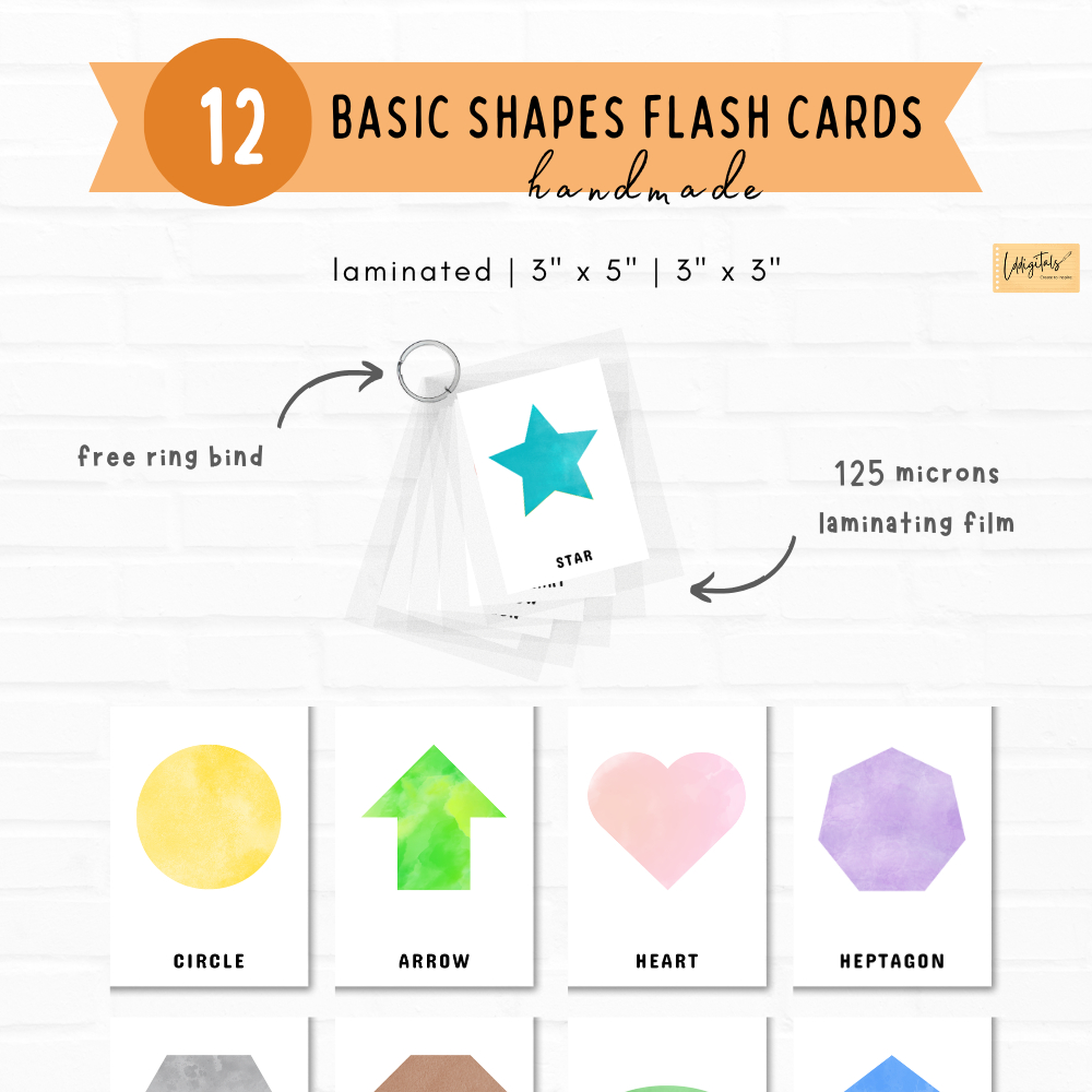 Basic Shapes Flash Cards | Watercolor Inspired Colors | Kids Learning ...
