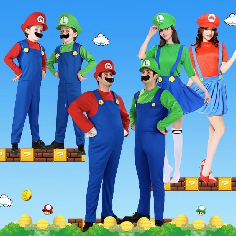 ST Super Mario Costume Adult Children Halloween Cosplay Performance Set ...