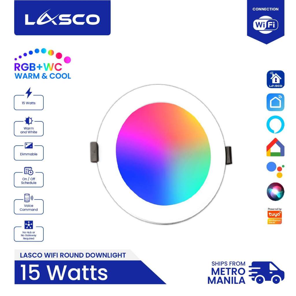 Lasco 10 Watts or 15 Watts Wifi LED Downlight RGB Color Changing Works ...