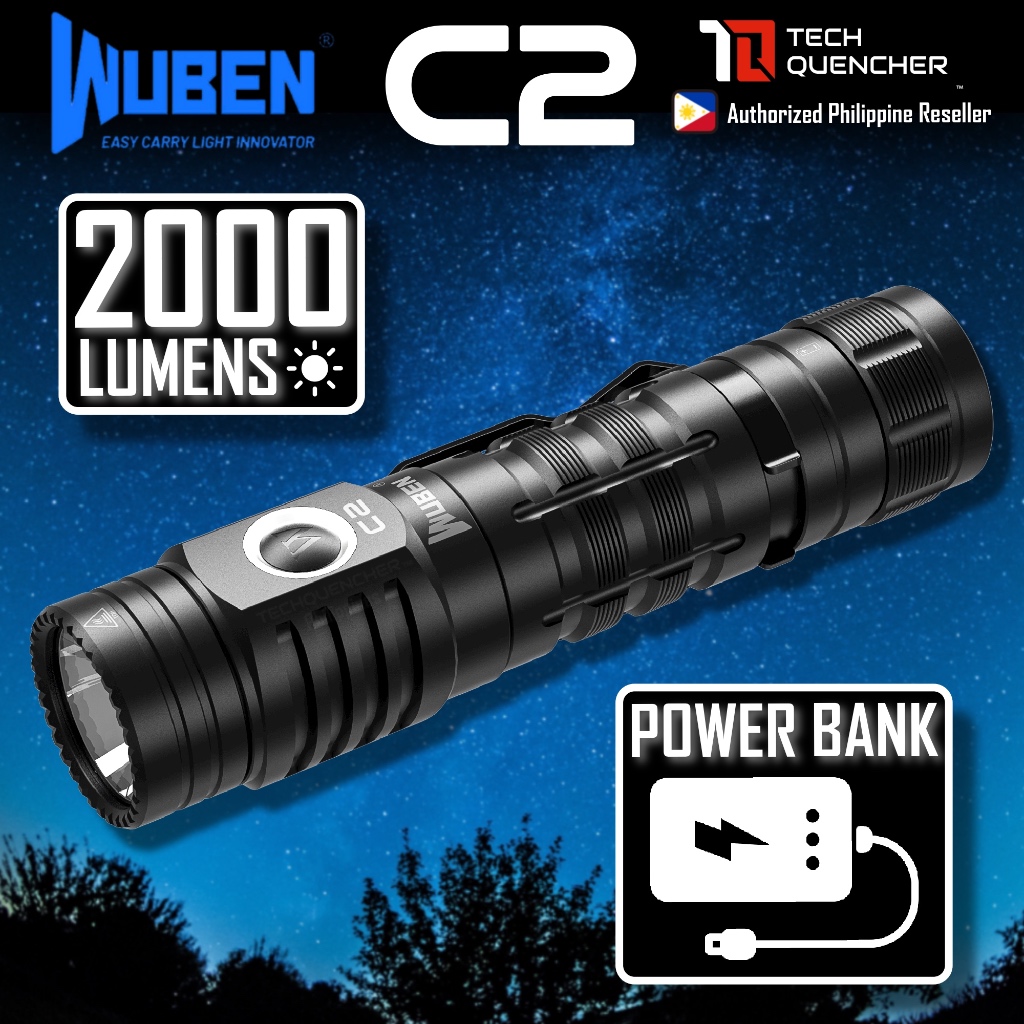 Wuben C2 Flashlight - 2000 Lumens - Powerbank Mode - USB-C Rechargeable - 21700 - 4800mAh ...