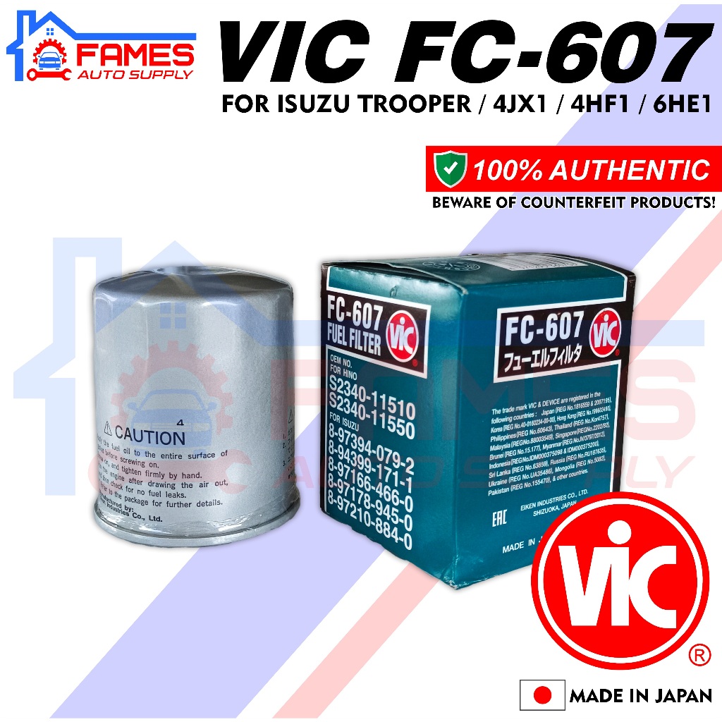 Original Vic Fuel Filter FC-607 Isuzu Trooper 4JX1/4HF1/6HE1 (FC607 ...