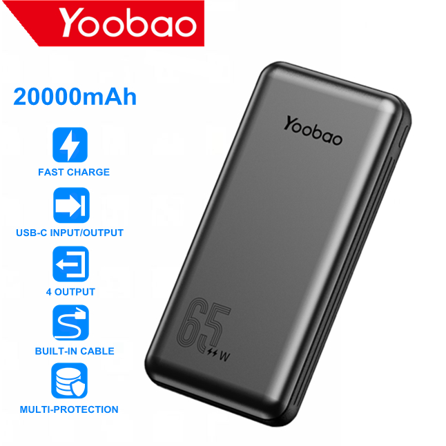 Yoobao Lc6-65W 20000mAh High Capacity Multi-functional Power Bank with Built-in Cable | Shopee ...