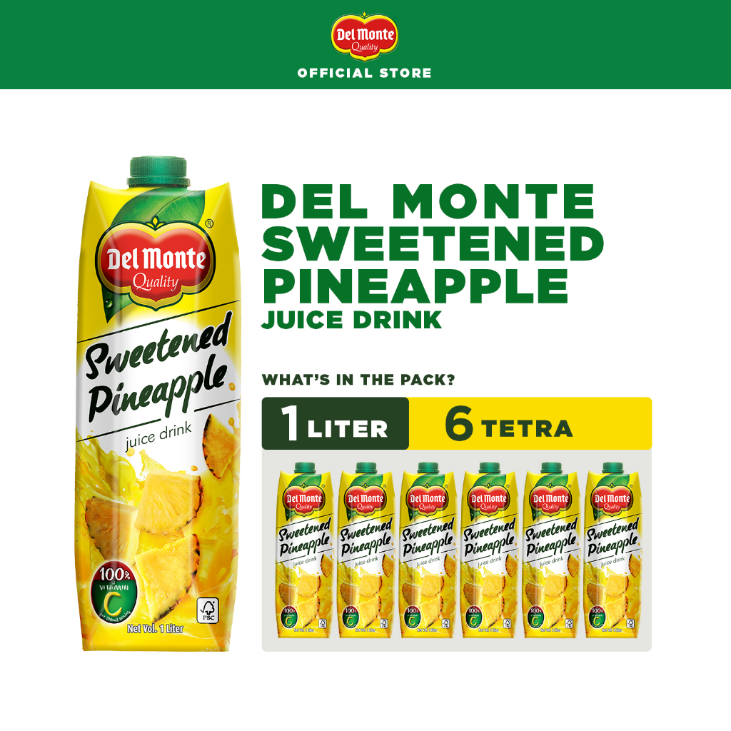 DEL MONTE Sweetened Pineapple Juice Drink with Refreshing Real Fruit ...