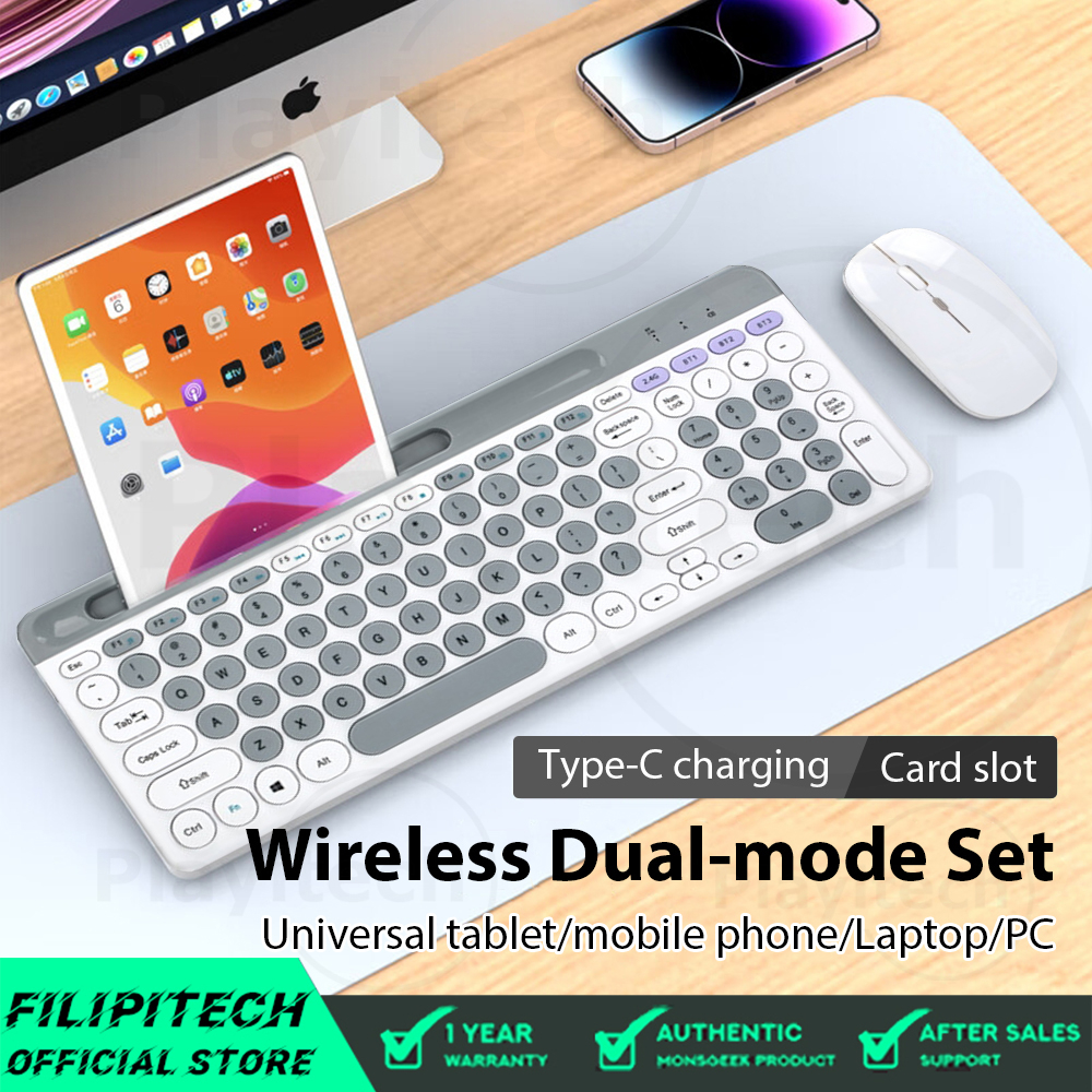 Wireless Rechargeable Bluetooth Keyboard Mouse Set Punk Round Keycap Light Silent 2 4g Dual Mode