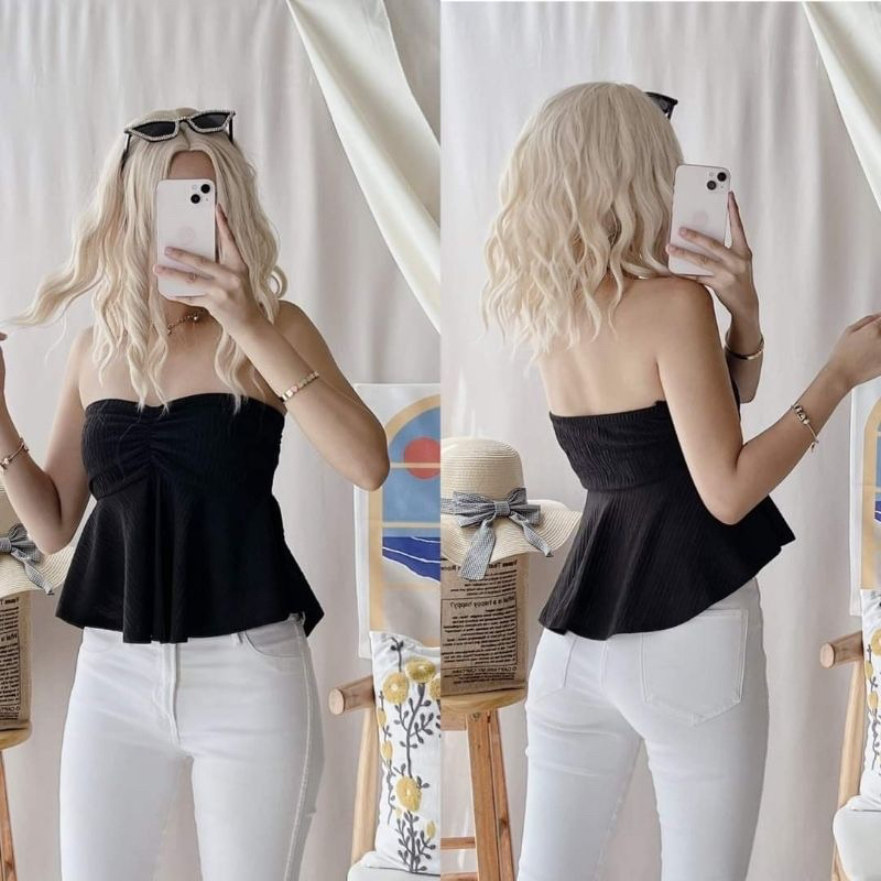 KILY.PH Peplum Tube Top Bark Crepe Fabric Flowy Tops 6A0256 | Shopee ...