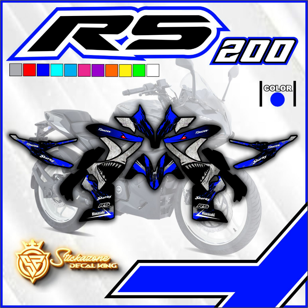 KAWASAKI RS 200 SHARK DESIGN FULL STICKER DECALS PRINTED LAMINATED ...