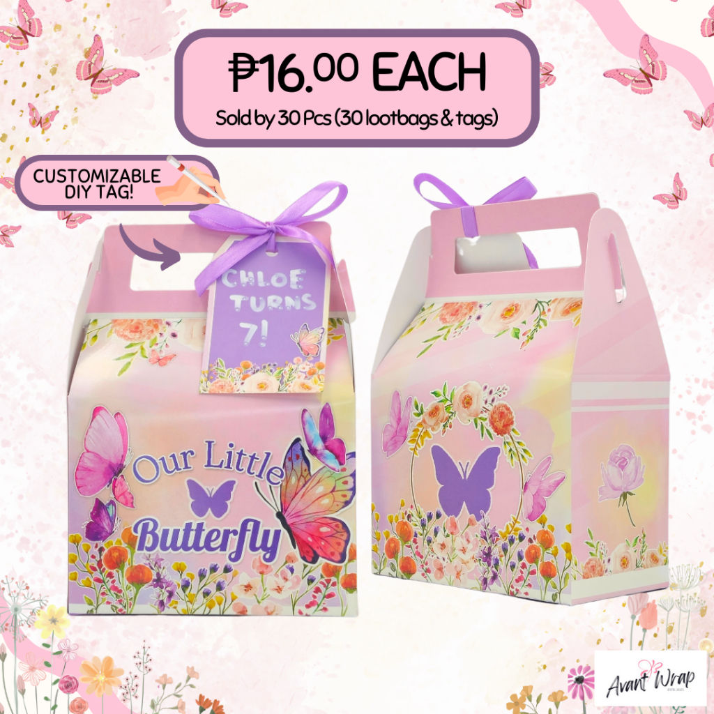 (30PCS) LL3009 Butterfly Loot Box Bag With DIY Customizable Tag Ribbon ...