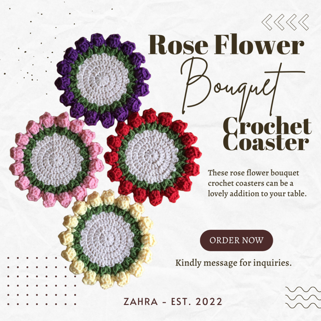 Rose Flower Bouquet Crochet Coaster | Shopee Philippines