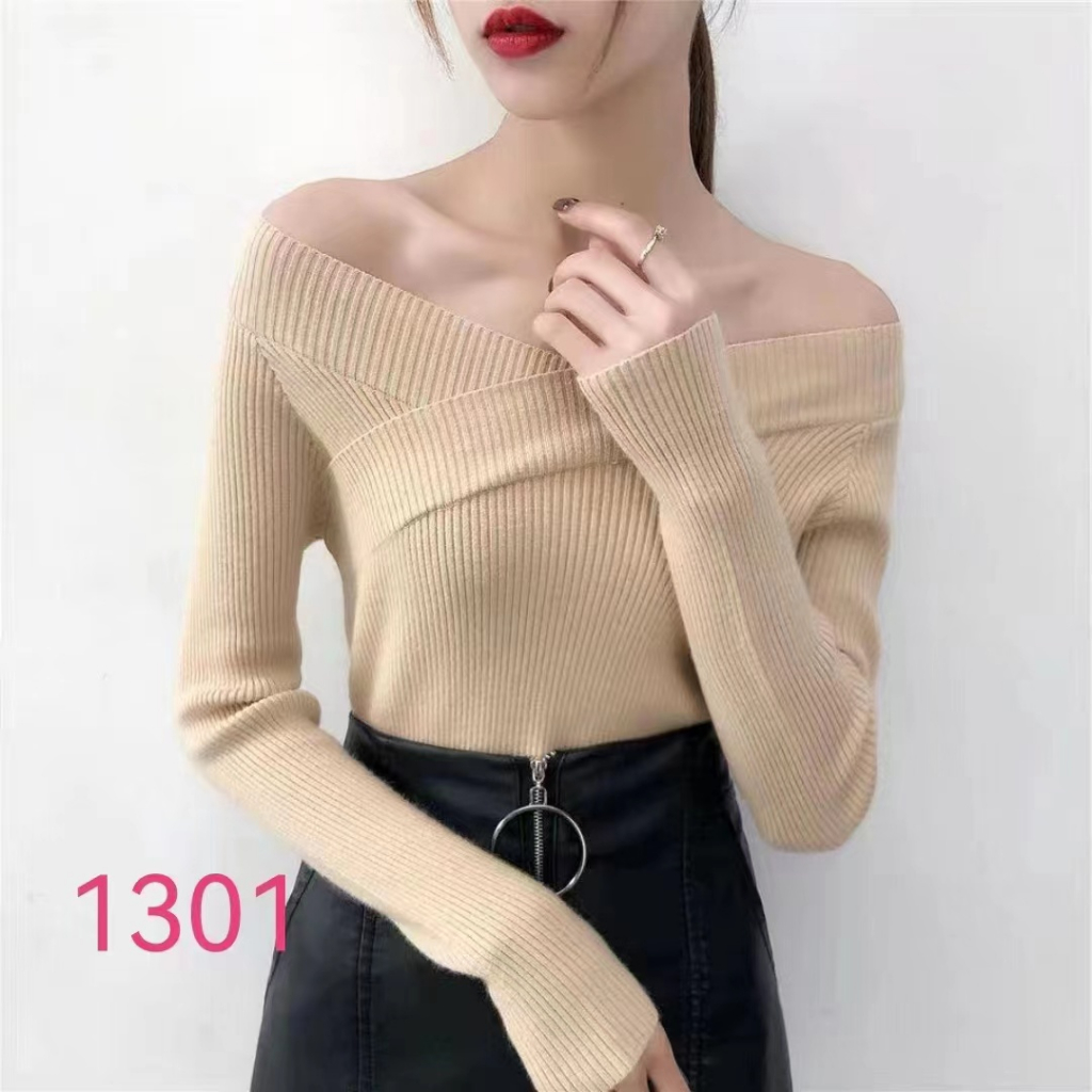 Cod Womens Fashion Knit Long Sleeve Off Shoulder Long Sleeve Irregular