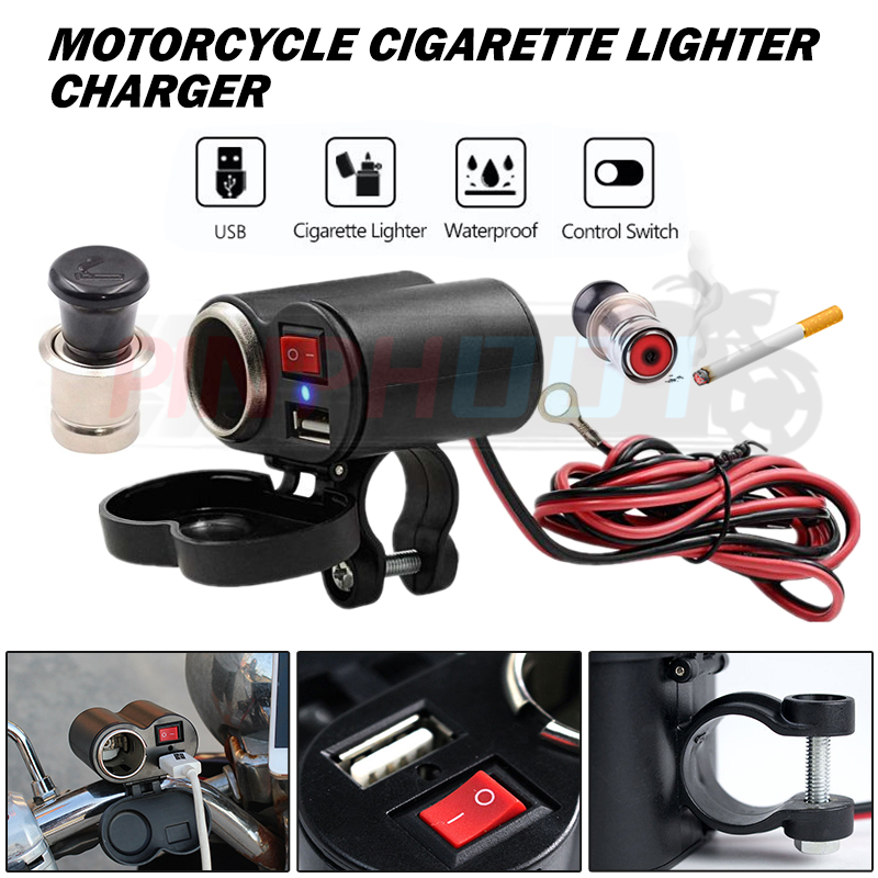 Universal Motorcycle USB Charger Socket Motorbike Handlebar with Switch ...