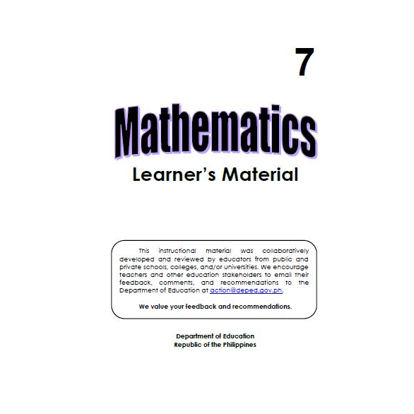 Grade 7 Math Module Learners Material- Colored Printing Services @Php1 ...