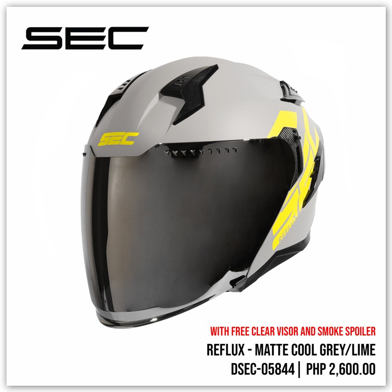 sec reflux half face dual visor helmet with FREE CLEAR LENS & SPOILER ...