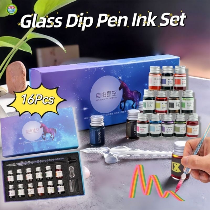 Glass Dip Pen Ink Set, with 12 Colorful Inks, Caligraphy Kits for Art ...