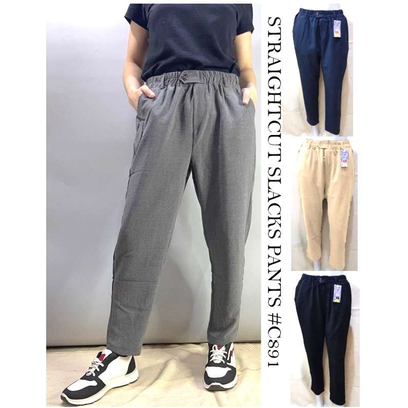 Plussize Straightcut Slacks (C891) Highwaist Office Pants Elasticated ...
