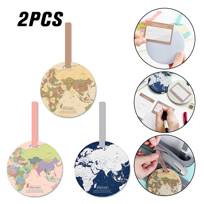 2Pcs World Map Luggage Tag PVC Travel Bag Suitcase Baggage Name Tags ...