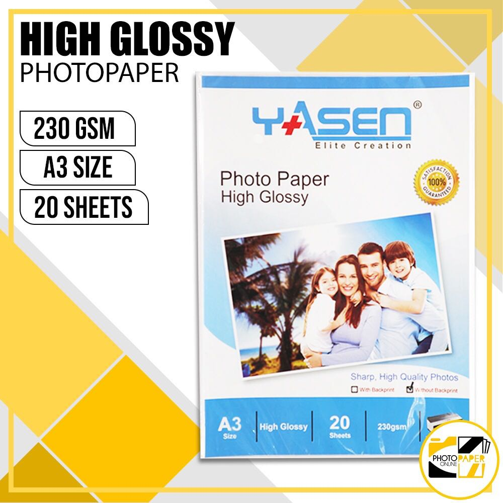 YASEN BRAND 230GSM A3 SIZE GLOSSY PHOTO PAPER W/O PRINT (20 SHEETS PER ...