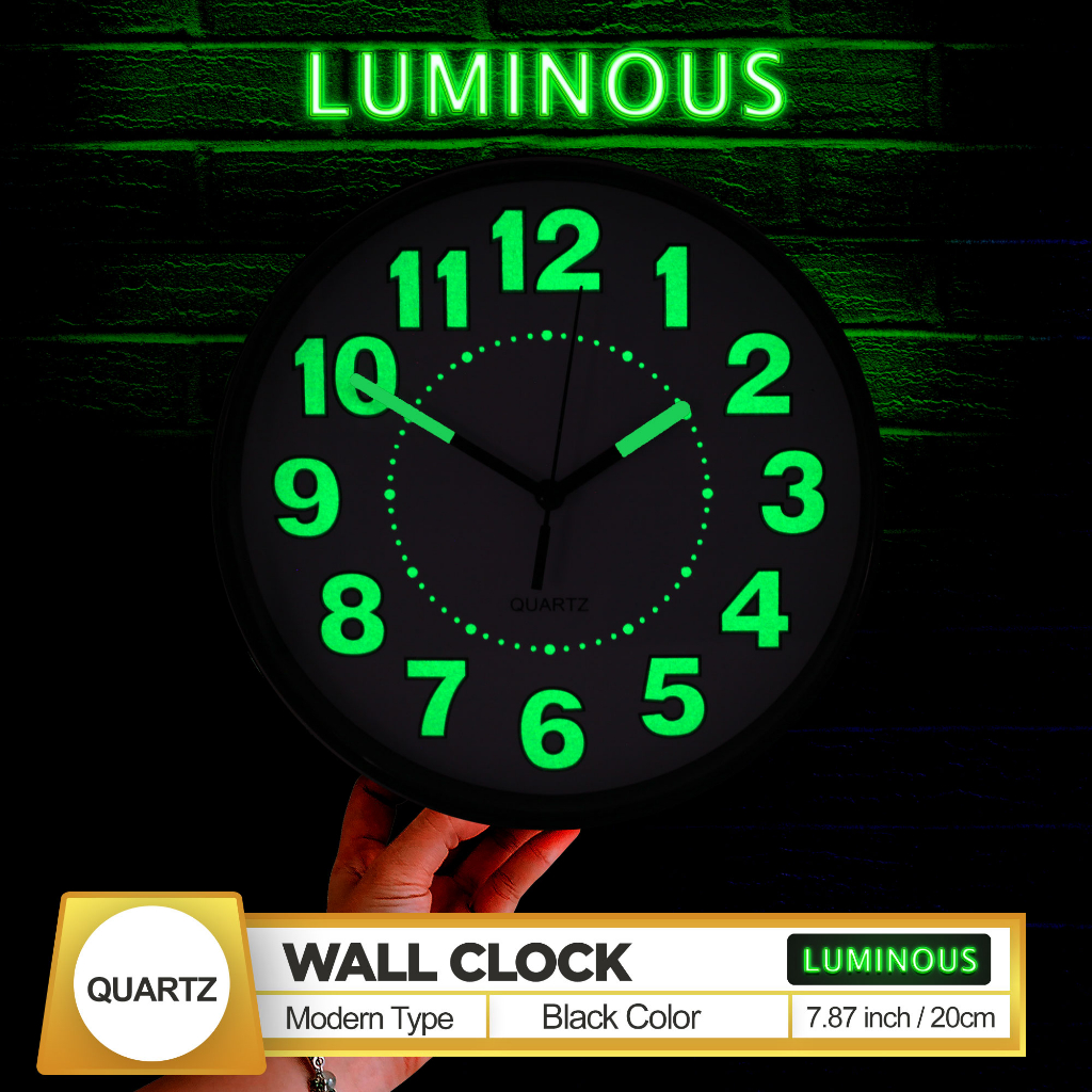 Quartz Luminous Radiance: Glow in the Dark Wall Clock 7.87 Inches (20cm ...