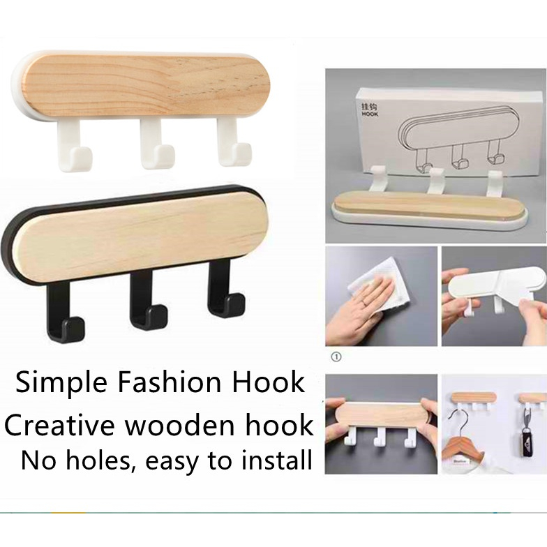 TS Punch-free Solid Wood Glue Hook Viscose Kitchen Wall Hanging Viscose ...