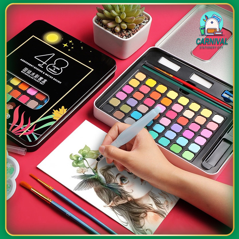 36/48 colors solid water color paint set metal iron box watercolor ...