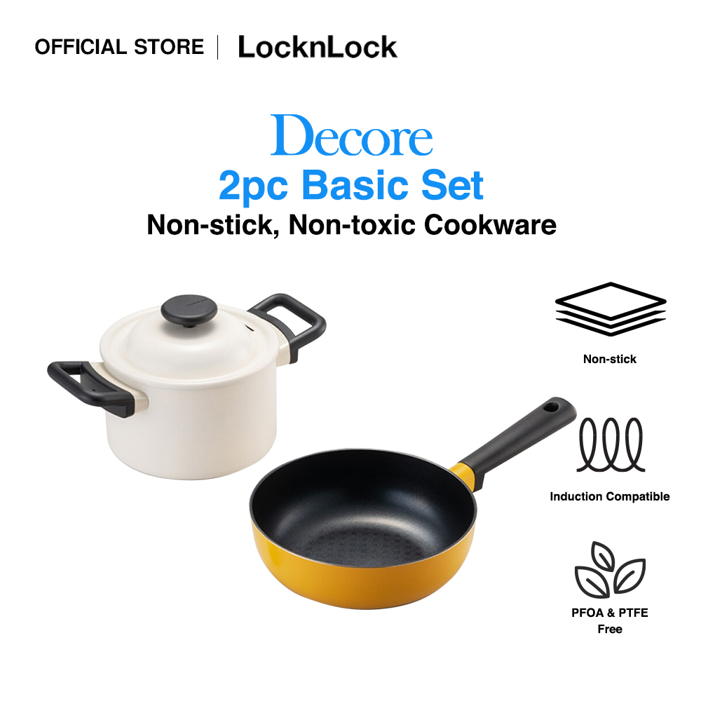 LocknLock Decore Basic Non Stick Cookware Set | 18cm Pot + 22cm Wok ...