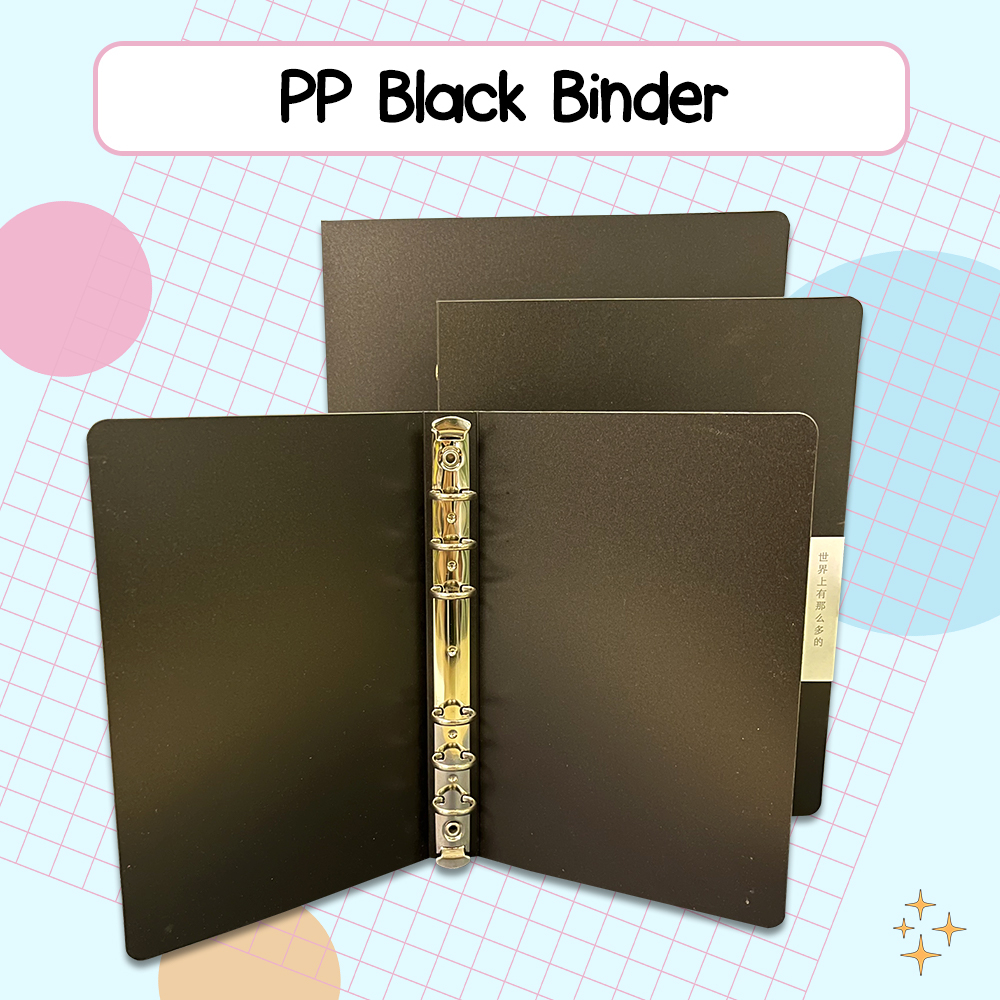 PP Black Binder B5/A5/A6 (9/6Holes) Minimalist Notebook Cover Case ...