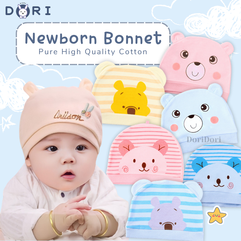 DORI Cute Animal Design Baby Bonnet Hat Organic Cotton Infant Bonnet ...