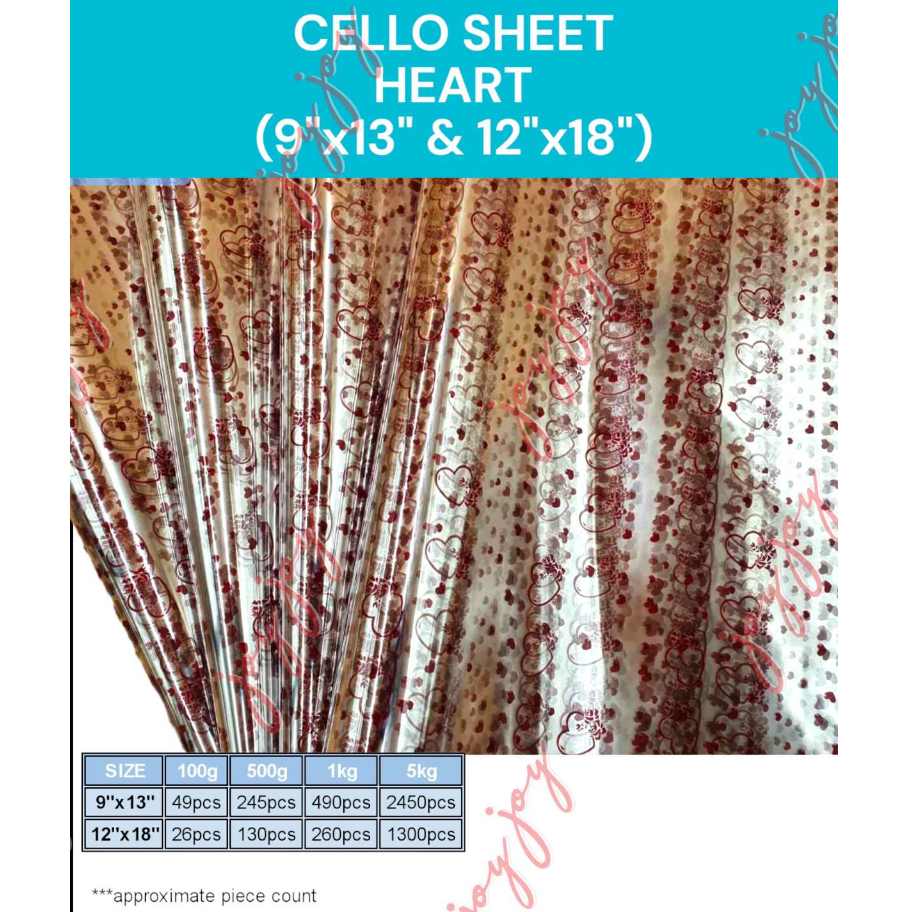 Heart Cello Sheet l 1kg l 9"x13" & 12"x18" l Baking l Food Wrapper l ...