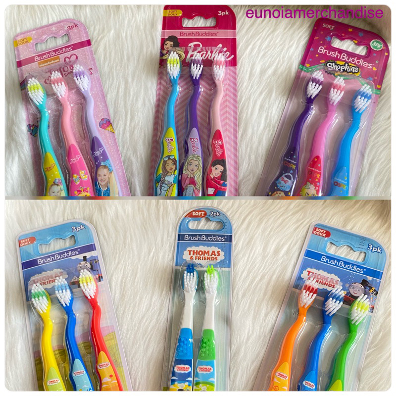 Brush Buddies Soft Toothbrush pack of 3s & 2s Barbie Jojo Siwa Shopkins Thomas&Friends Kids ...