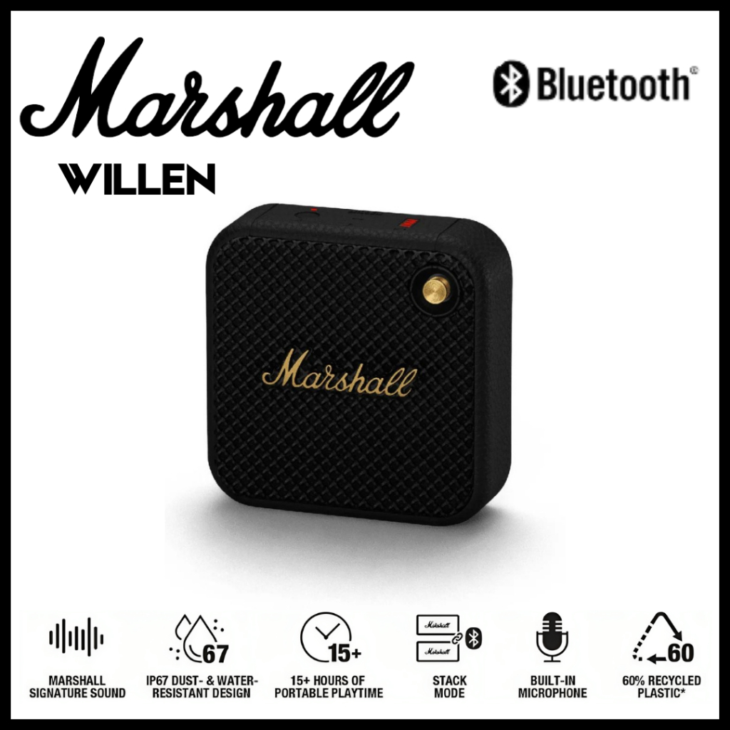 Marshall Willen Portable Bluetooth Speaker - Waterproof, Compact, Wireless Sound Speakers ...