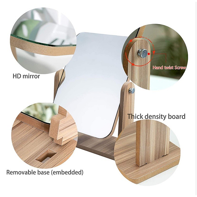 Wooden Mirror Stand Rectangular Rotatable Mirror Makeup Mirror Desk ...