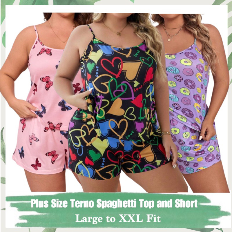 Plus Size Terno -Spaghetti Blouse and Shorts-(Aviana) | Shopee Philippines