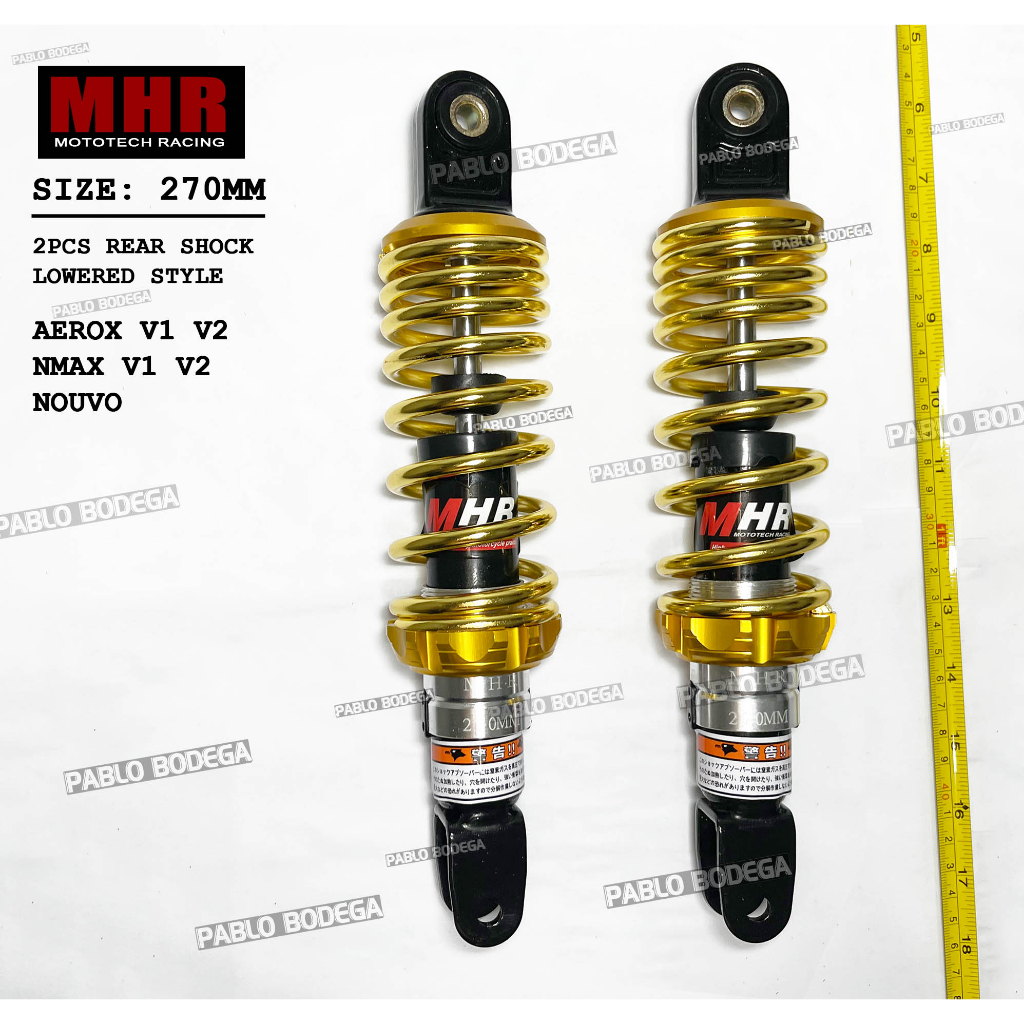 YAMAHA AEROX V1 V2 NMAX V1 V2 NOUVO MHR GOLD 2 PCS SET REAR SHOCK 270MM LOWERED STYLE PLUG AND ...