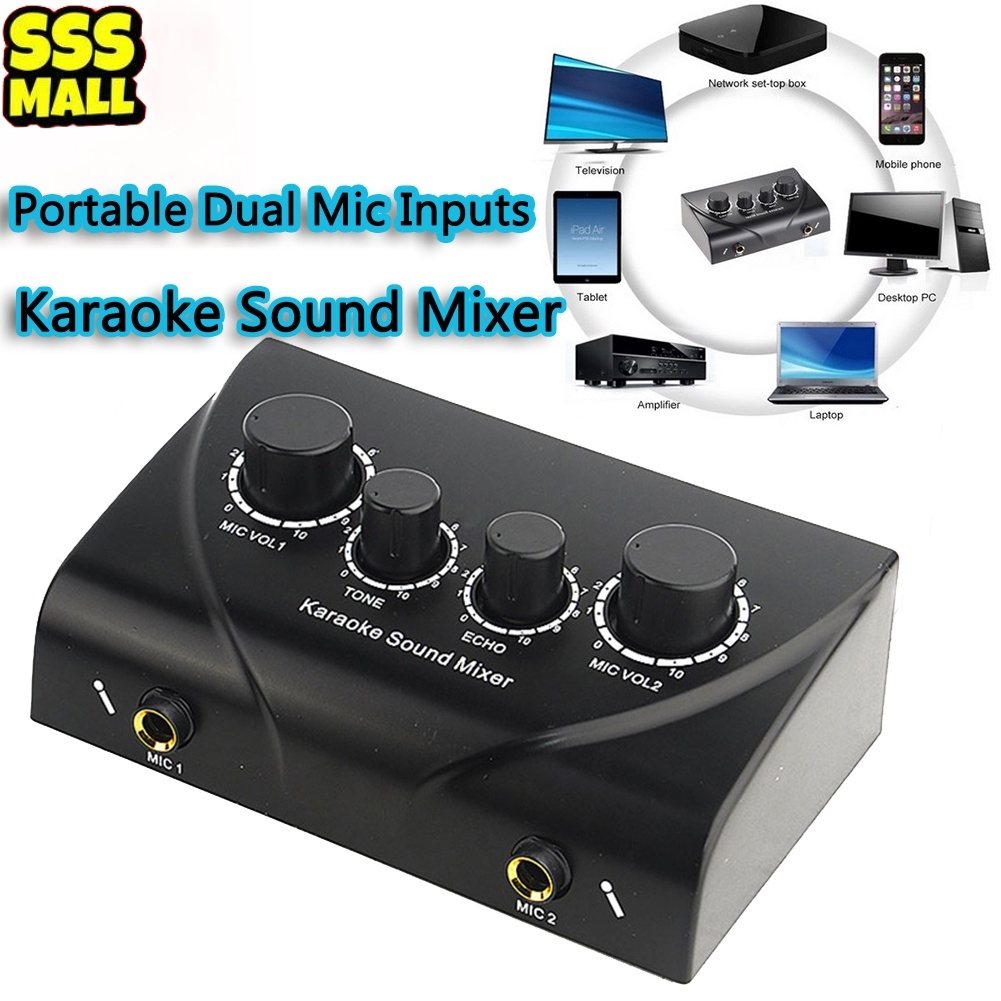 【COD】Audio Mixer Amplifier Portable Dual Mic Inputs Home KTV Echo Volume Control Audio Mixer ...