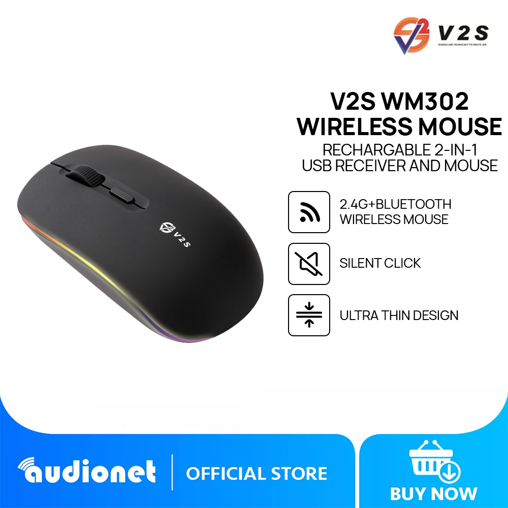 V2S WM302 Rechargable Wireless 2-in-1 USB Receiver And Bluetooth Mouse ...