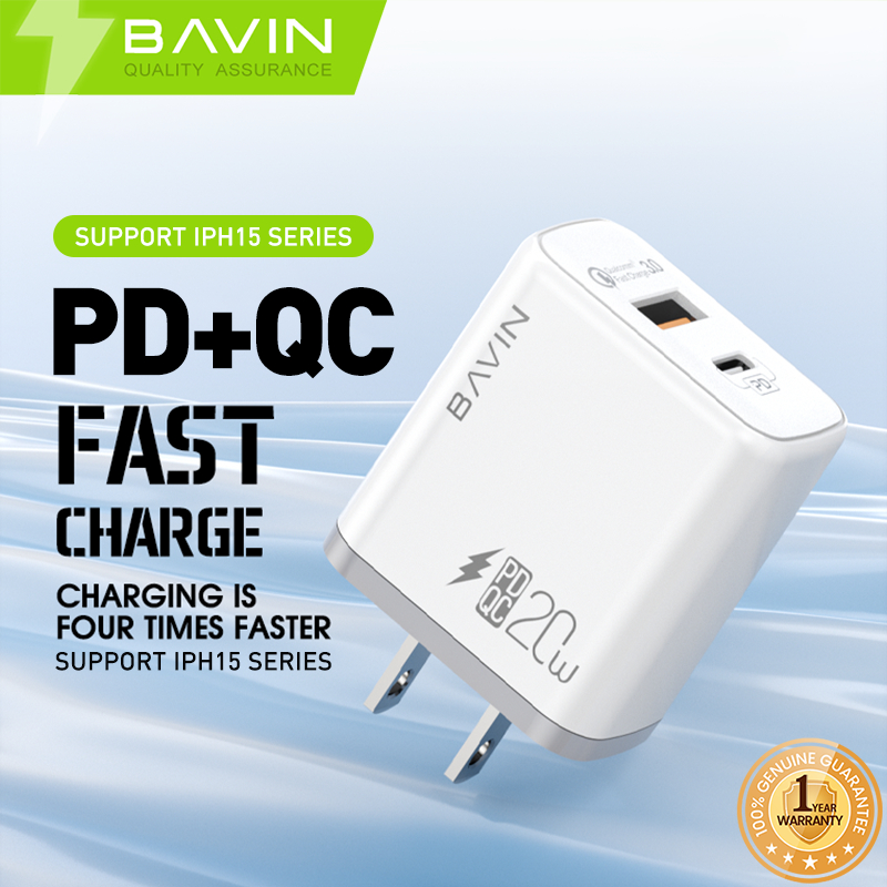 BAVIN PC828 / PC827 20W Pd Fast Charging Charger Dual Type-C & USB Port ...