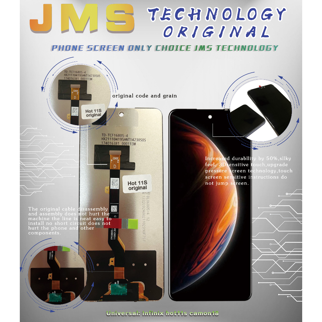 JMS Infinix Tecno LCD Hot 11s X6812 Camon 18 CH6 LCD Digital Touch ...