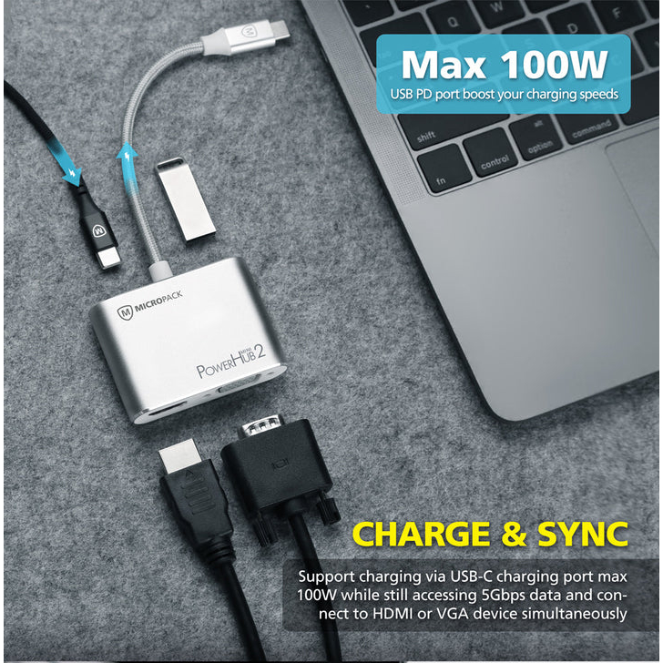 Micropack MDC-4V Powerhub Mini 2 USB-C 4in1 DATA Converter (Charge&Sync ...