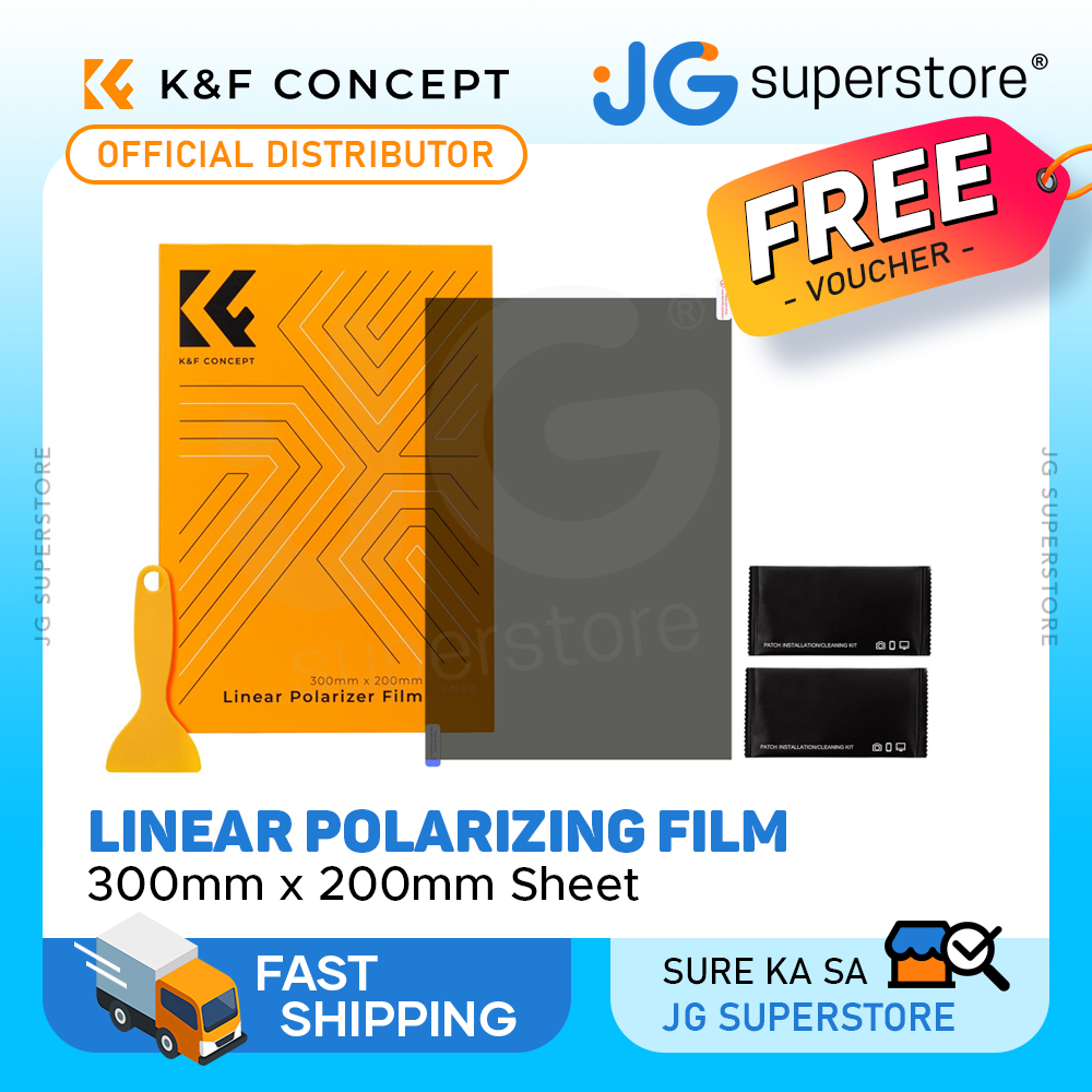 K&F Concept 300x200mm Linear Polarizing Film Sheet with Plastic Scraper, Dry & Moist Cleaning ...