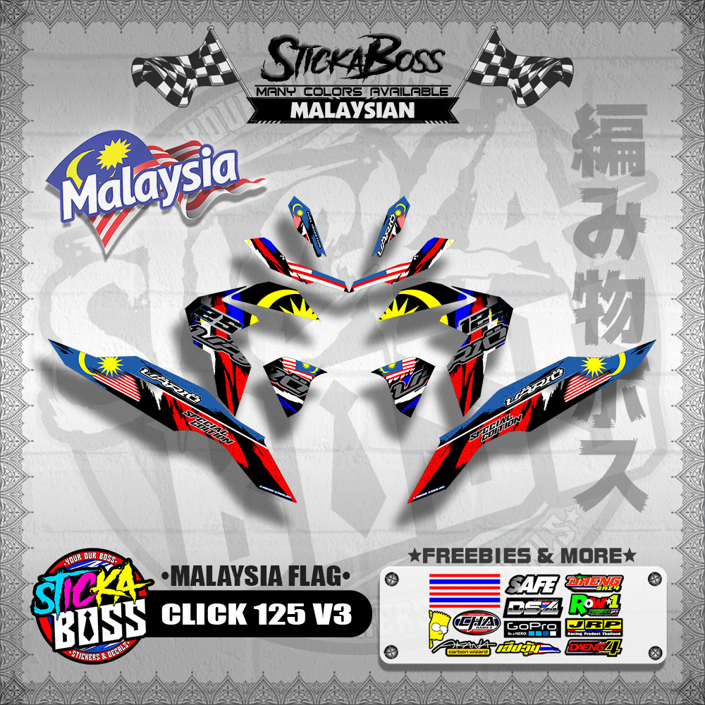 STICKER DECALS for CLICK 125 V3 MALAYSIAN (CV3MAFL) By STICKABOSS ...