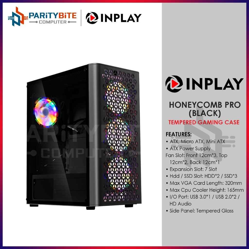 Inplay Honeycomb Pro Black ATX Tempered Gaming Desktop PC Case | Shopee ...