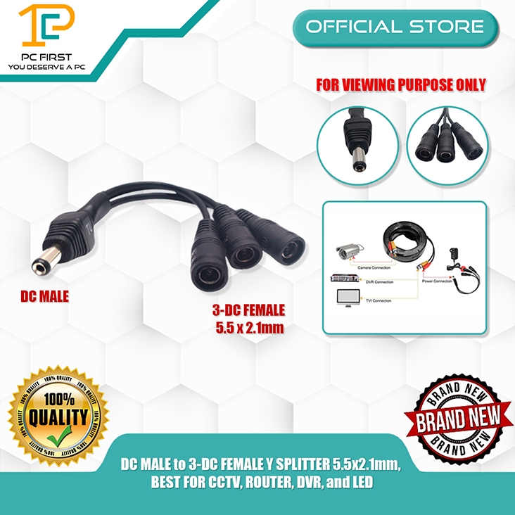 PC FIRST DC MALE to 3-DC FEMALE Y SPLITTER 5.5x2.1mm, BEST FOR CCTV ...