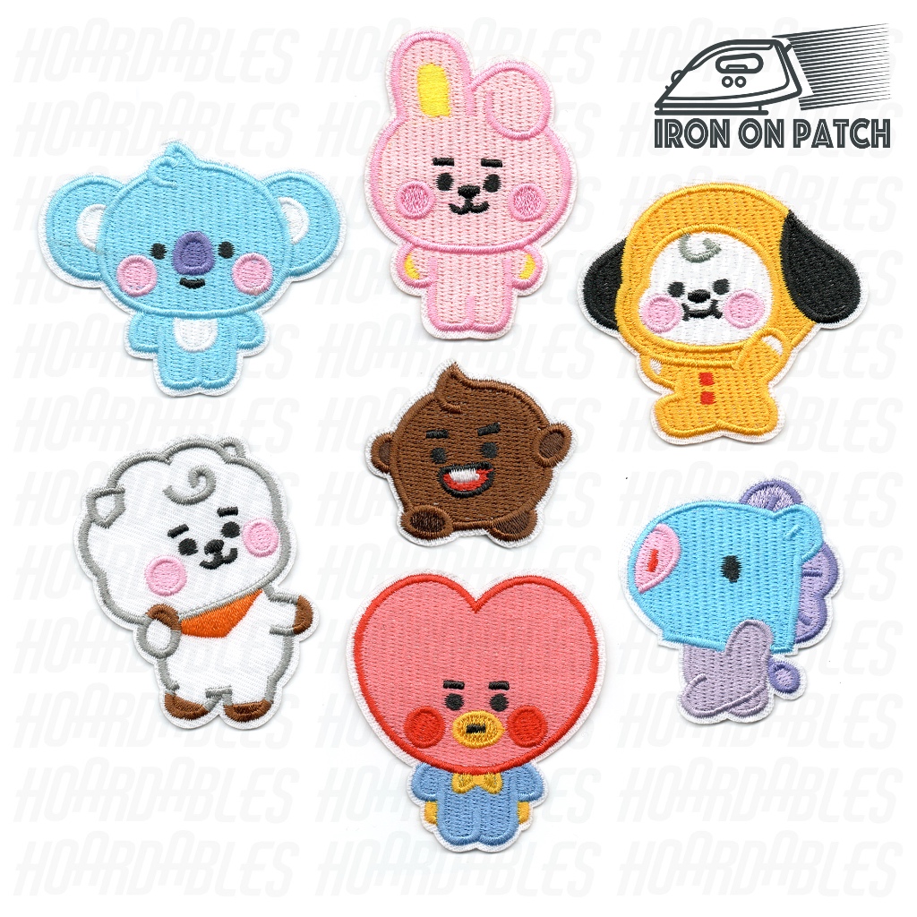BT21 Characters BTS Shooky Koya RJ Chimmy Cooky Tata Mang Iron On Sew ...