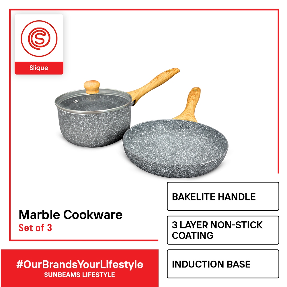 SLIQUE Marble Cookware [Set of 3] Multi Layer Non-Stick Frypan Sauce ...