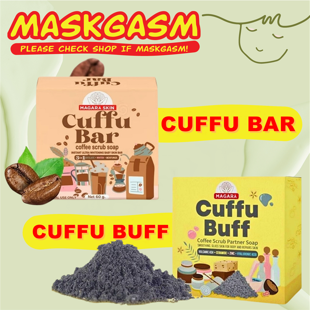Magara Skin CUFFU BAR Coffee Scrub Soap 60g and CUFFU BUFF Volcanic Ash ...