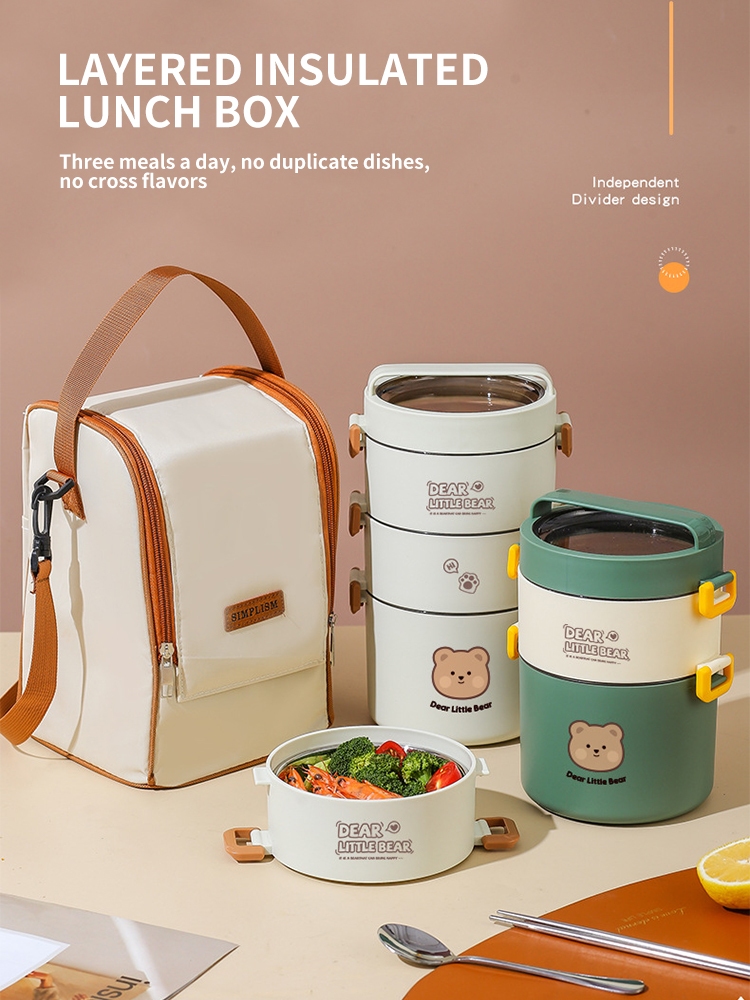 Stackable Lunch Box 3 Layer Stainless Steel Thermal Bento Leak-proof Portable Lunch Box With Bag ...
