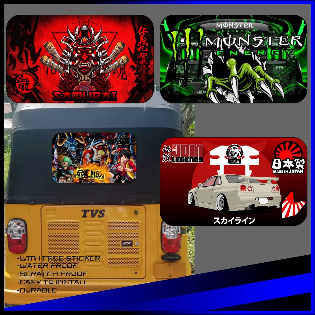 TVS king Tricycle (Ong-Bak) back window cover Sticker Printed High ...