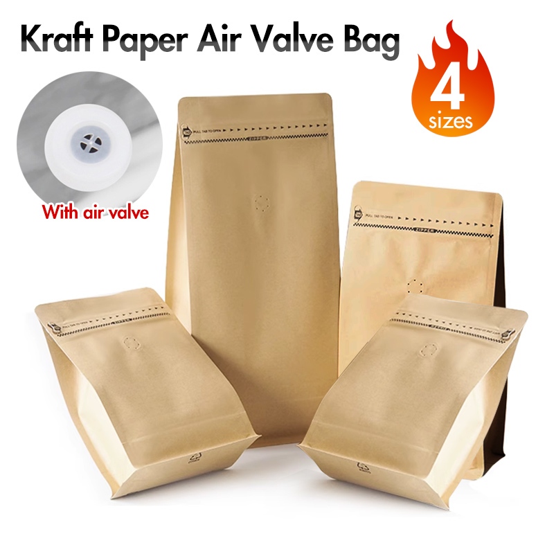 10pcs Black / White / Brown Kraft Matte Coffee Stand Up Pouch with One ...