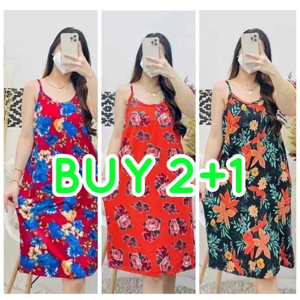 SET OF 3 plus size Ladies spag dress /daster pambahay pantulog fit up ...